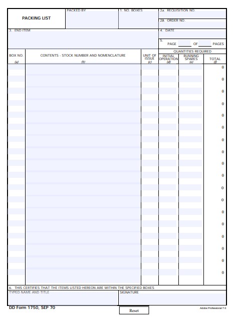 DD Form 1750 Fillable PDF